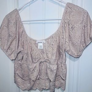 Tops | Beige Cap Sleep Crop Top With Front Tie And Eyelet Cutouts ...